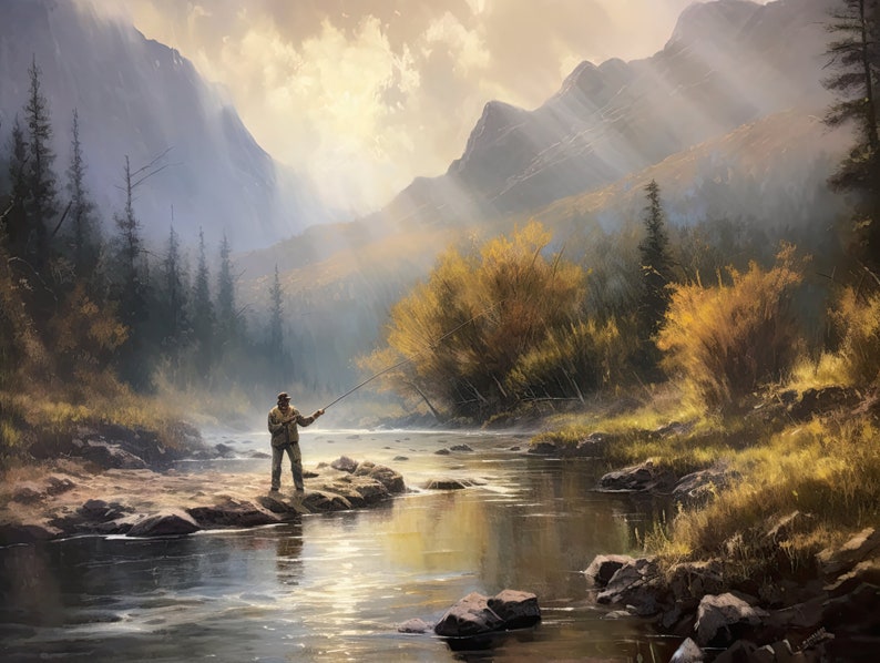 Fly Fishing Oil on Canvas Painting | Digital Download | Painting ...