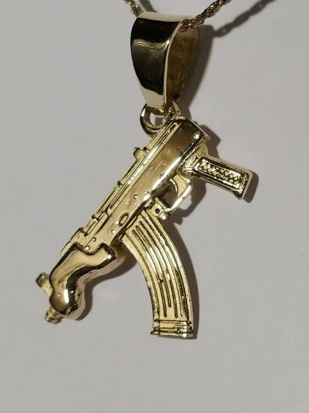 Solid Gold Machine Gun Pendant Solid 10k Draco Pendant - Etsy