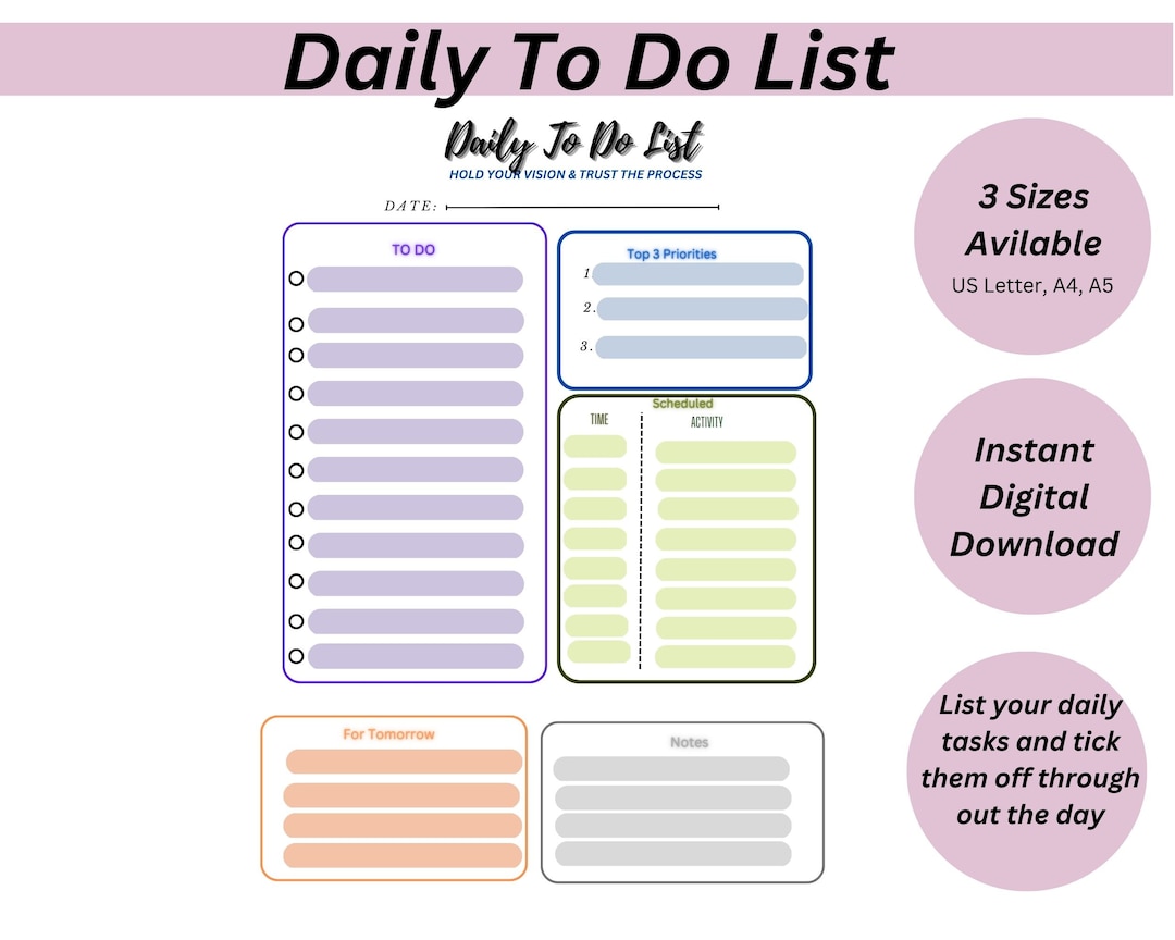 Digital Daily to Do List Checklist Daily Organiser Home Office Personal ...