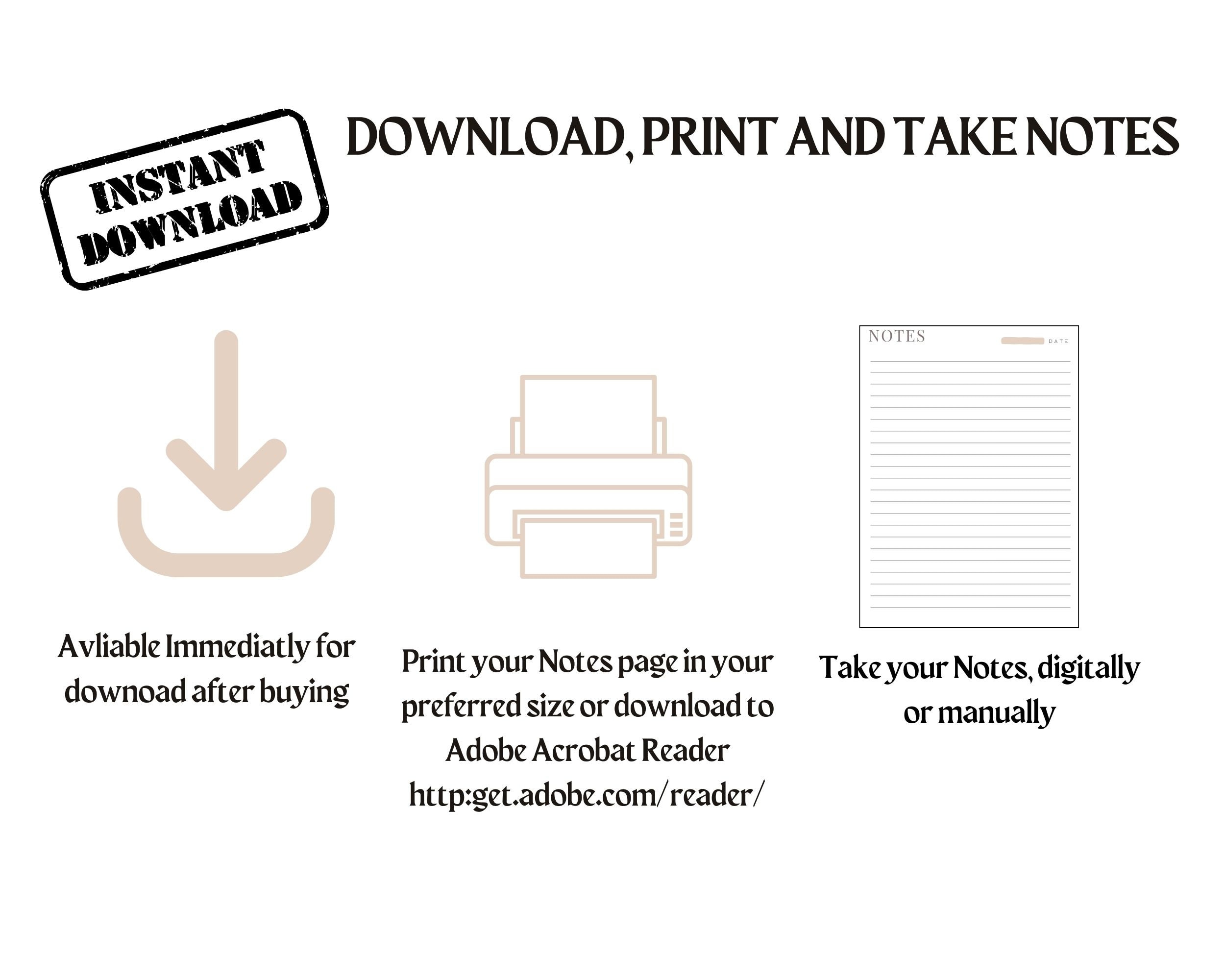 Digital Printable Notes Page Note Taking Template College Student Lined ...