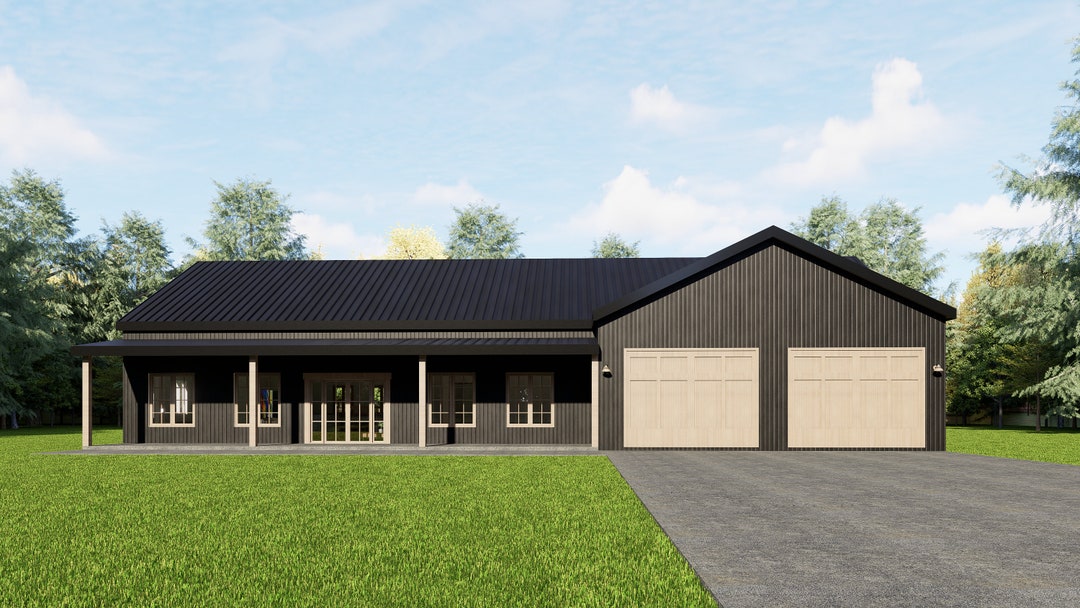 Barndominium House Plan, 3 Bedroom 2 Bathroom With 2 Car Garage Shop ...