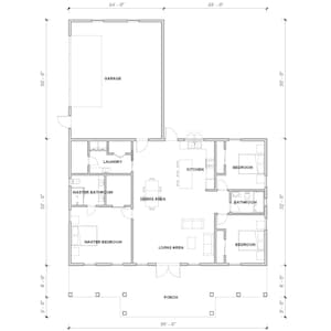 House Plan, Barndominium, 3 Bed, 2 Bath, Porch, Garage, 1600 Sq Ft ...