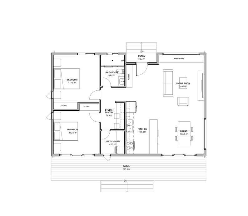 House Plan 2 Bedrooms 1 Bath Floor Plan Blueprint - Etsy