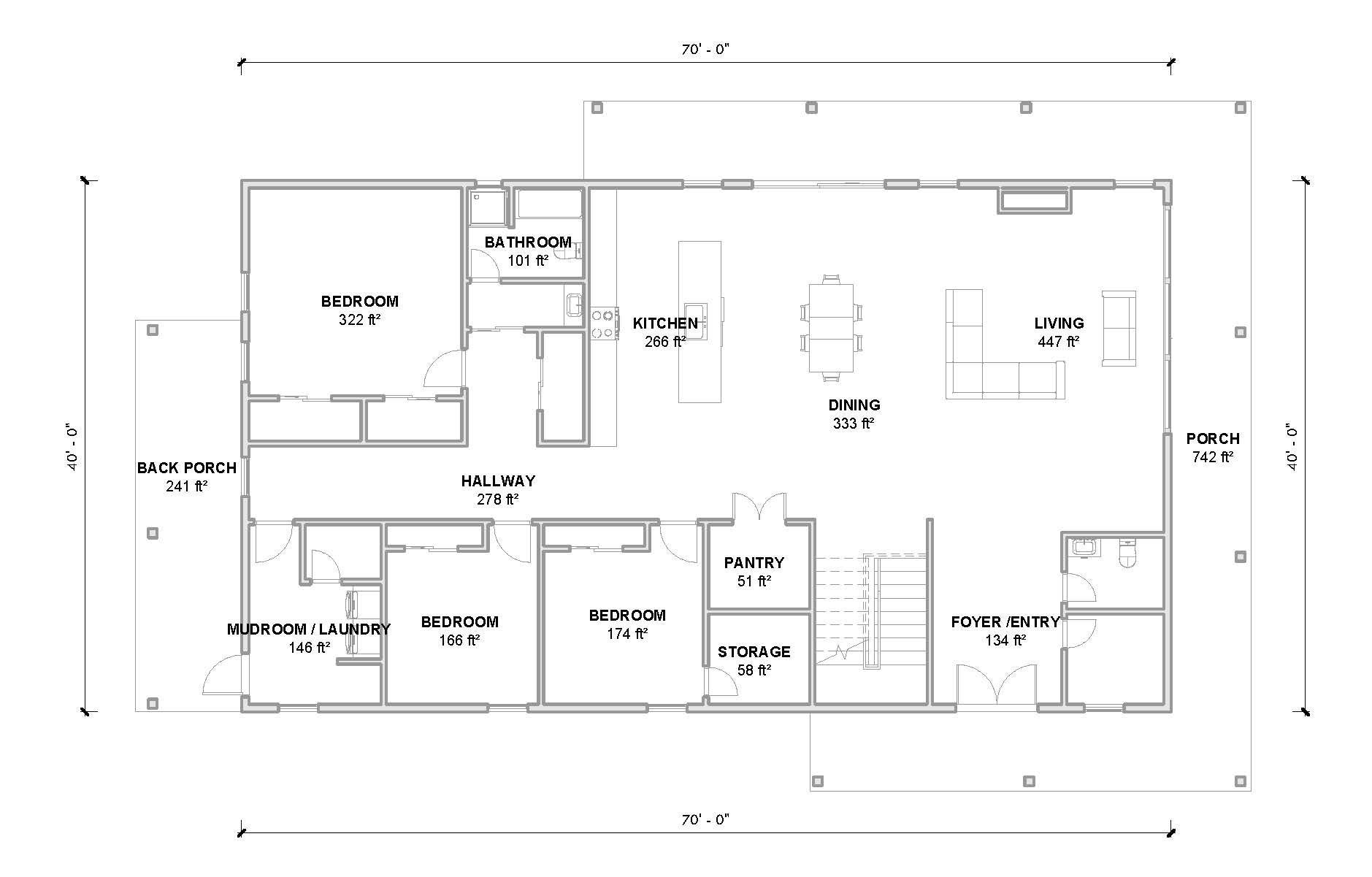 Barndominium, House Plan, 5 Bedroom 4 Bathroom, 2800 Sq Ft, 40x70 Floor ...