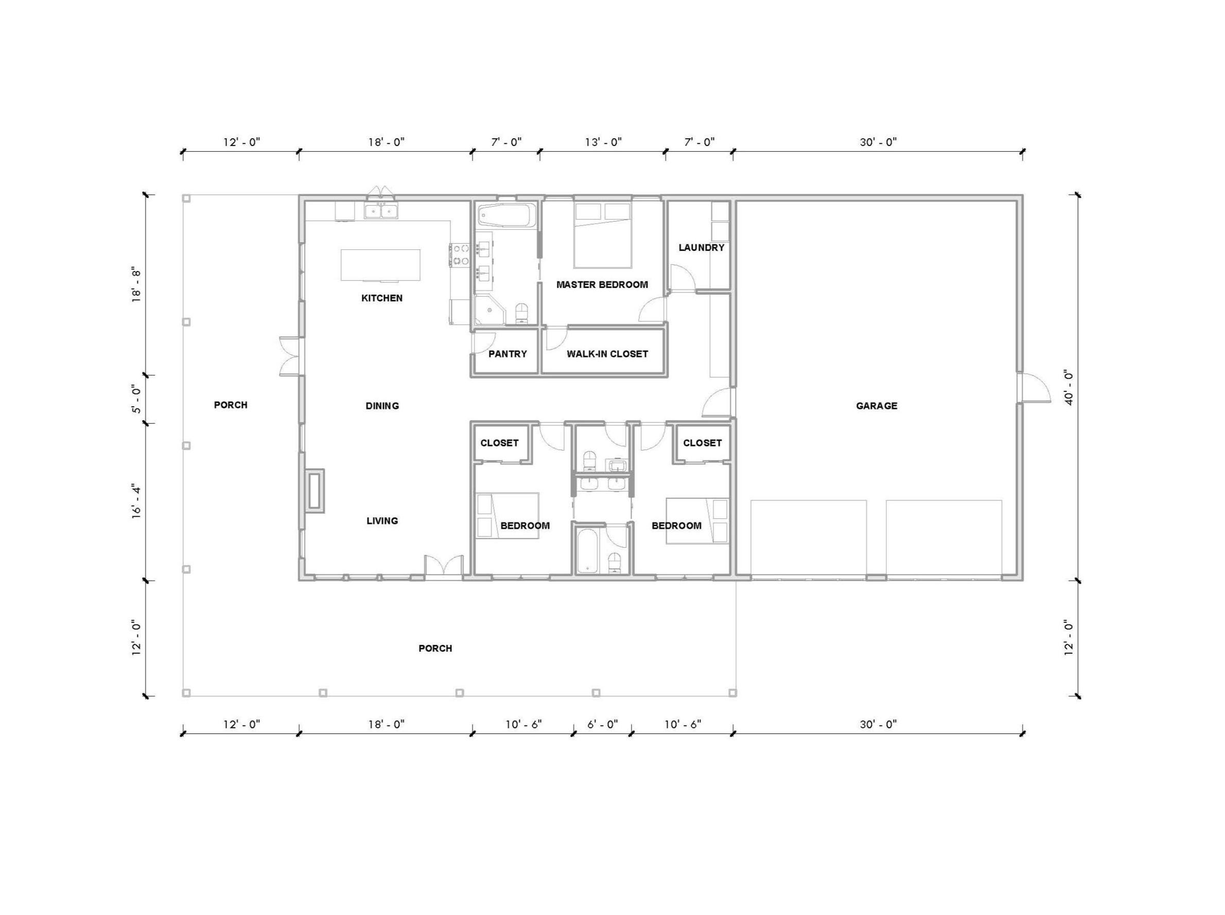 Barndominium, House Plan, 3 Bedroom 2 Bathroom, 3000 Sq Ft, 40x75 Floor ...