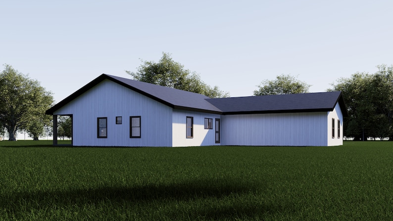 House Plan, Barndominium, 3 Bed, 2 Bath, Porch, Garage, 1600 Sq Ft ...