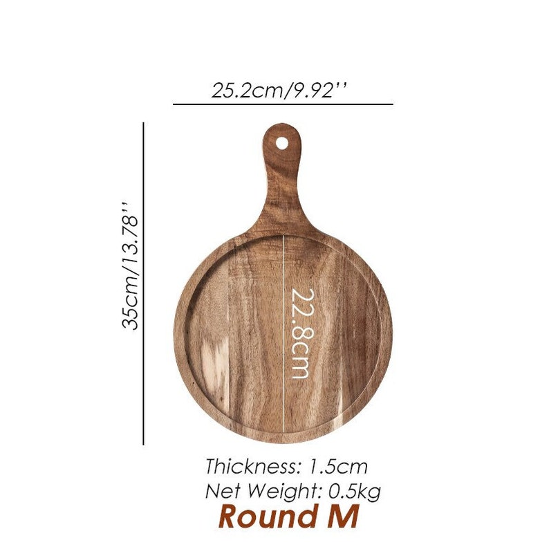 Wooden Plate Round Retro Solid Wood Pizza Tray Bread Dishes Food Steak ...