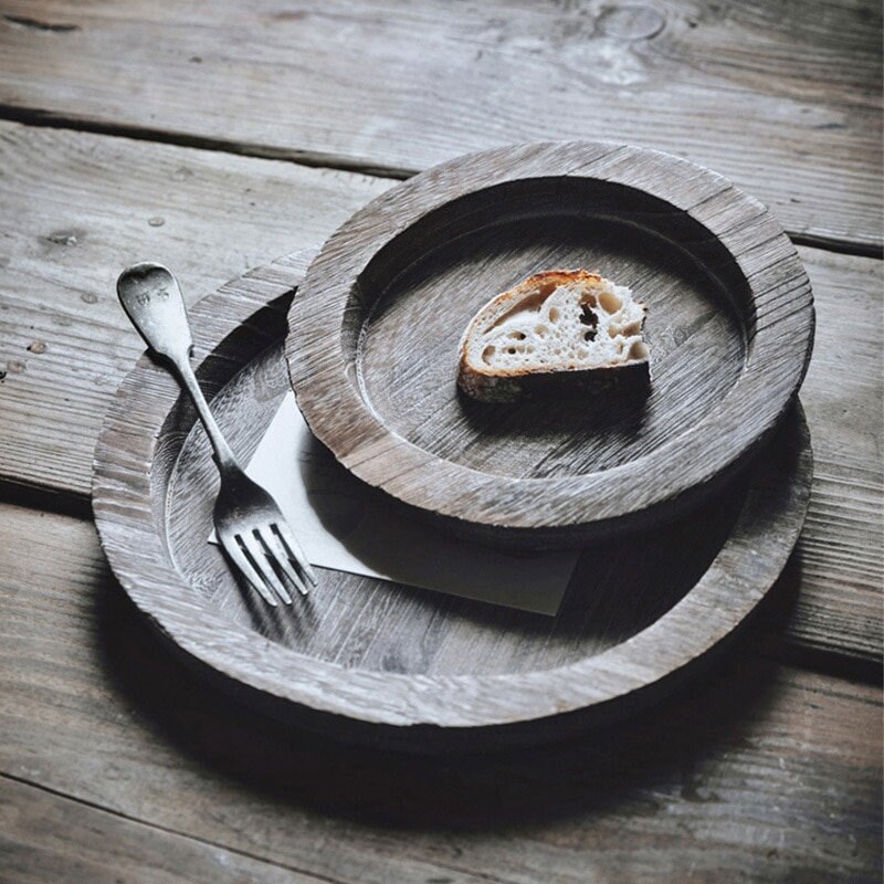 Wooden Plate Solid Wood Pan, Vintage Fruit Bread Dishes Food Storage ...