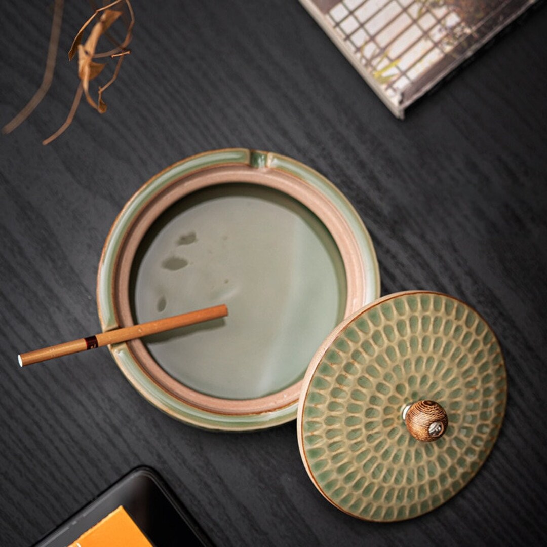 Luxury Ceramic Pottery Cigar Ashtray With Holder Retro Home Ashtray ...