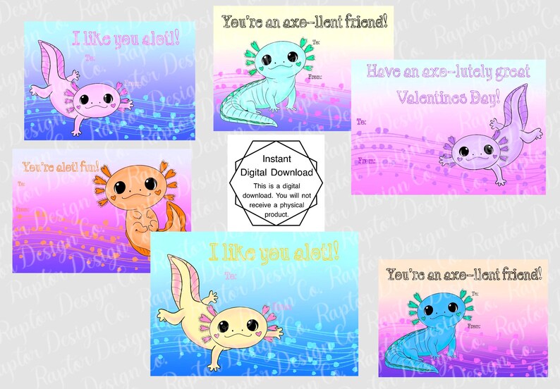 Axolotl Printable Valentines Day Cards Digital Download - Etsy