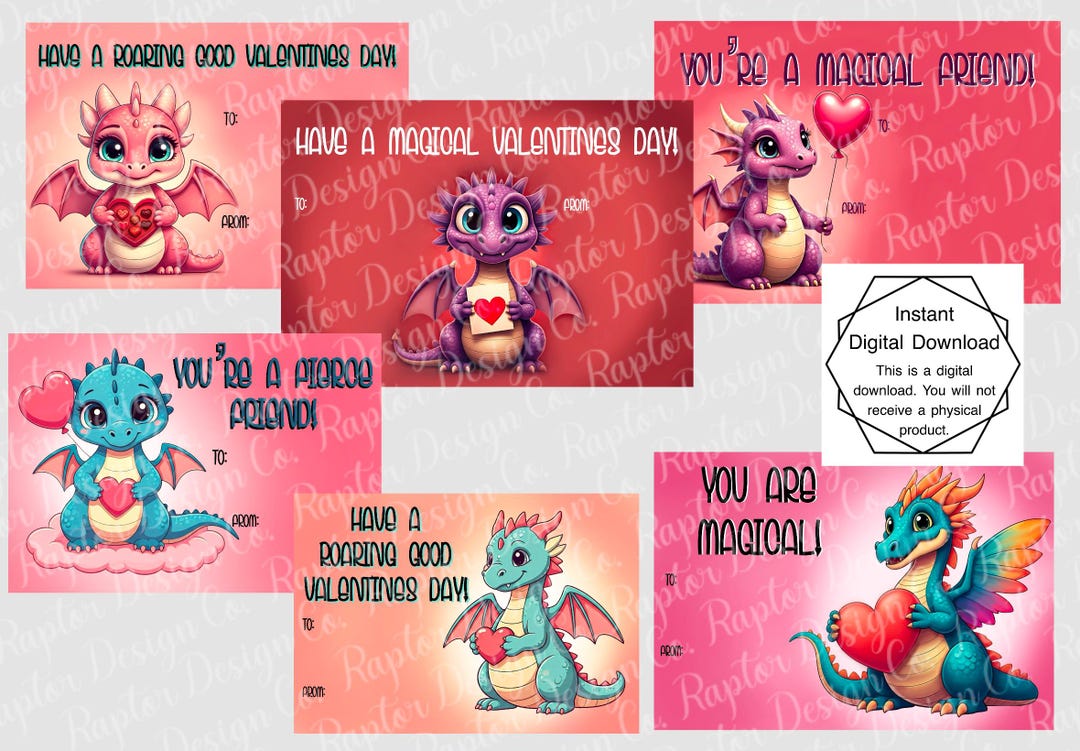 Dragon Printable Valentines Cards Digital Download - Etsy