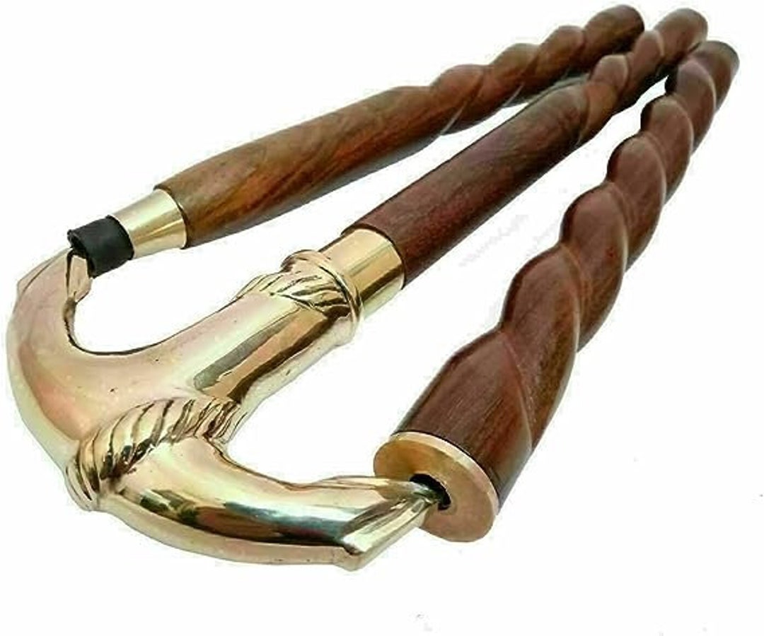 Antique Brass Handle Wooden Walking Stick Nautical Three Fold ...