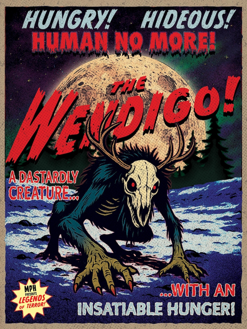 The Wendigo Cheesy Pulp Horror Poster Print | Legends of Terror ...