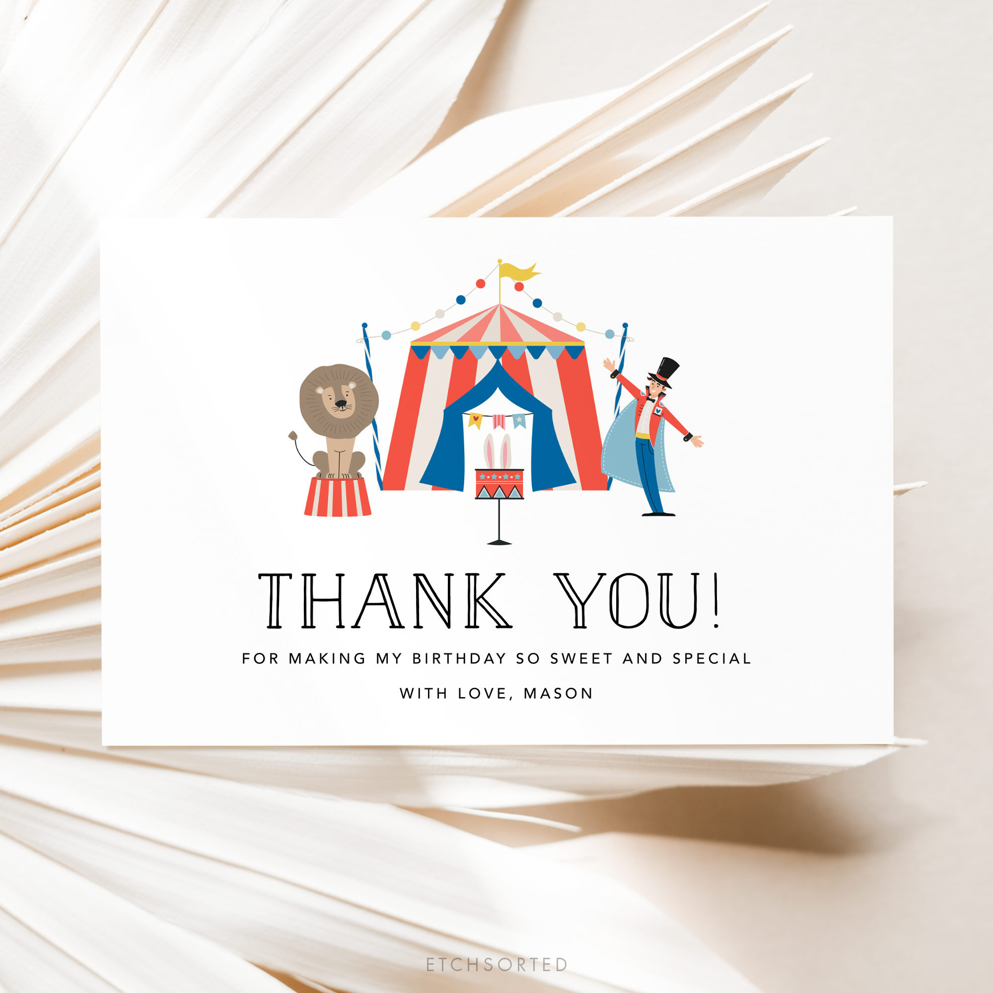 Carnival Thank You Card, Carnival Party Thank You Card, Carnival Theme ...