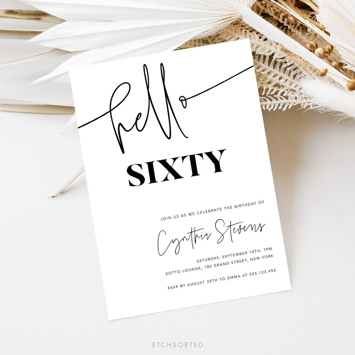 60th Birthday Invitation Hello Sixty Birthday Invite for Your - Etsy