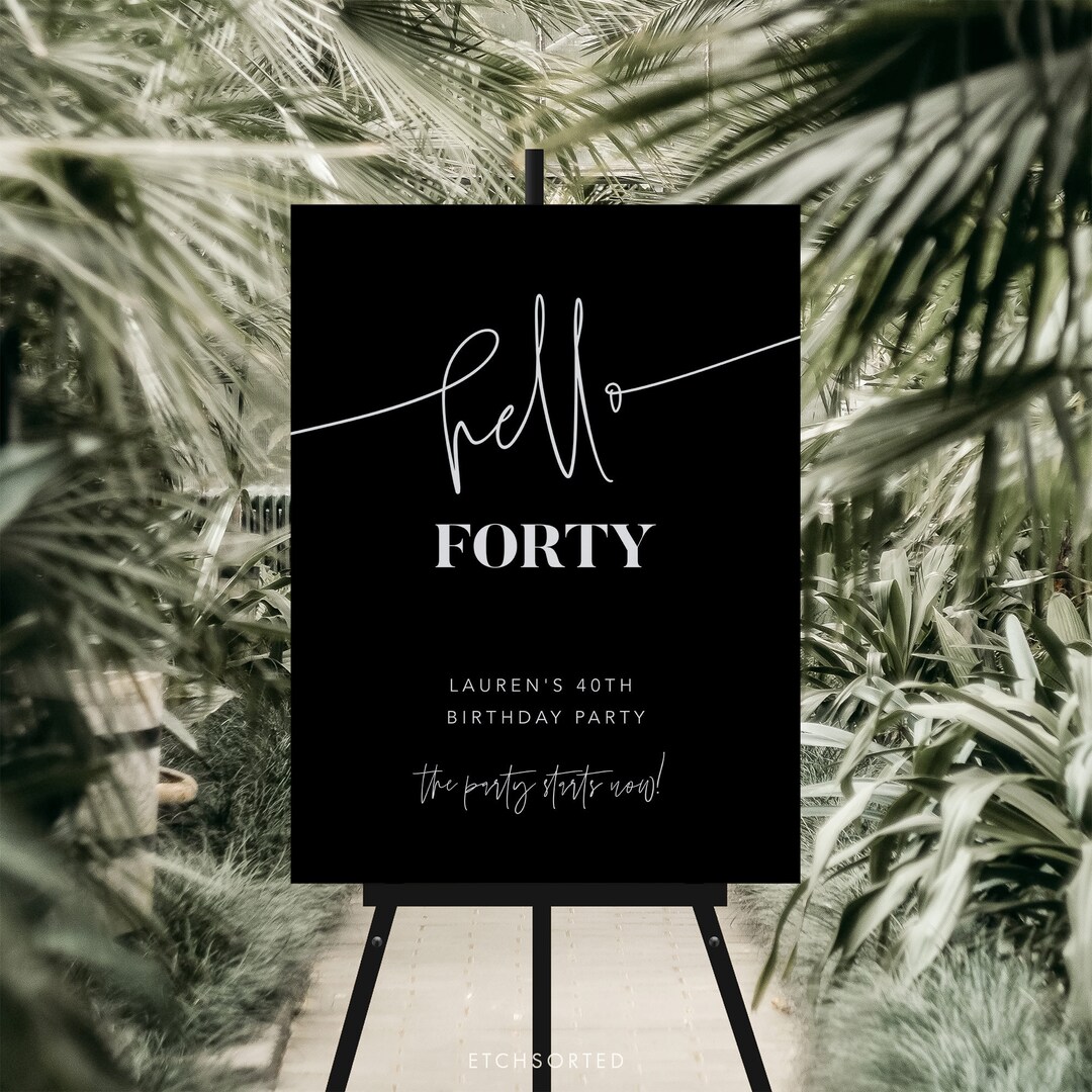 Birthday Welcome Sign, Black and White, 40s Birthday Sign Template ...