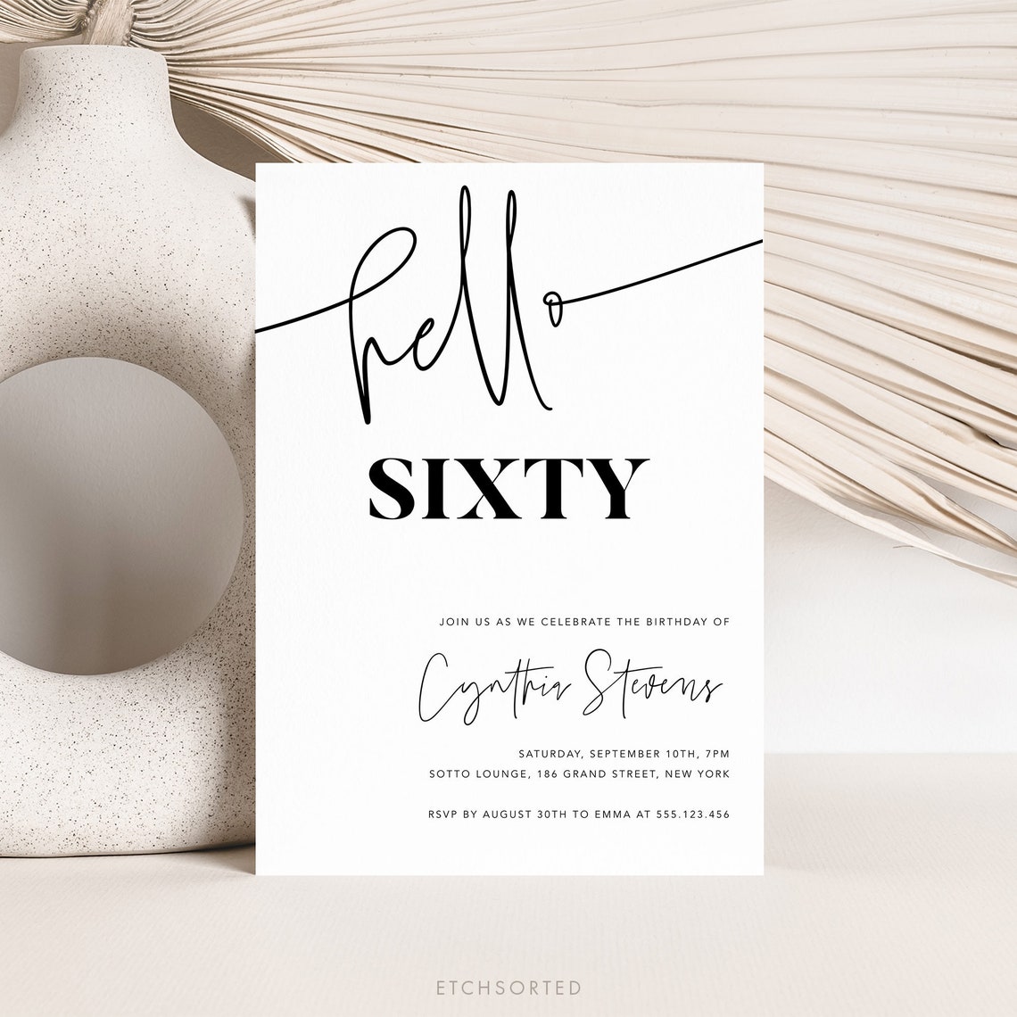 60th Birthday Invitation Hello Sixty Birthday Invite for Your - Etsy