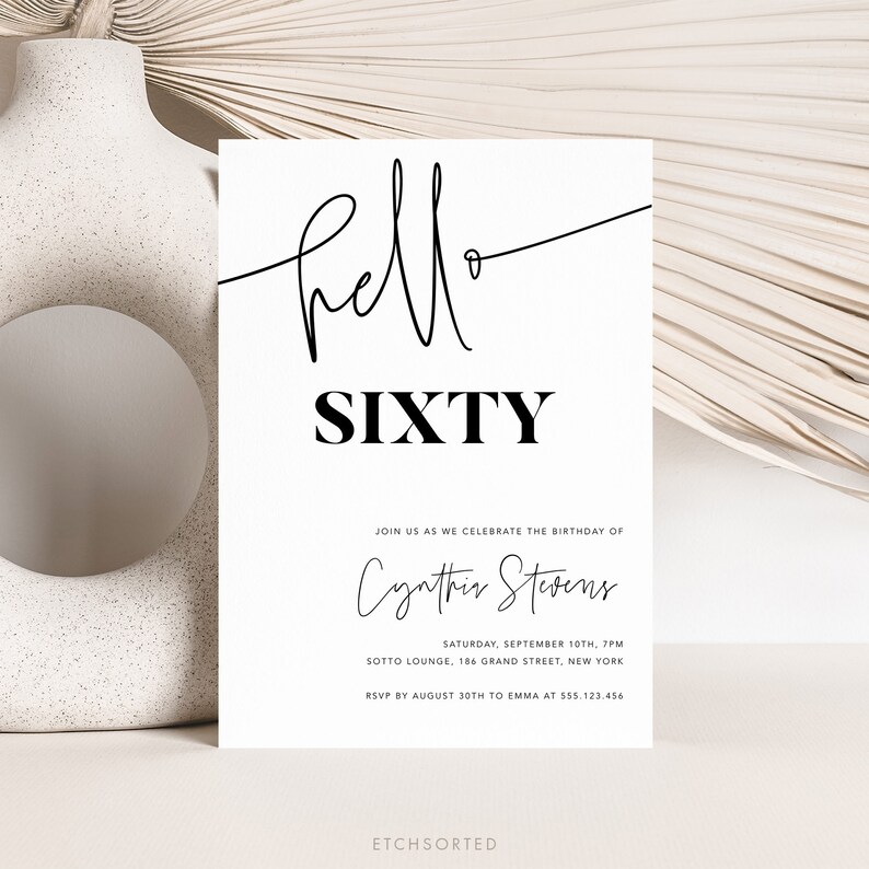 60th Birthday Invitation Hello Sixty Birthday Invite for Your - Etsy