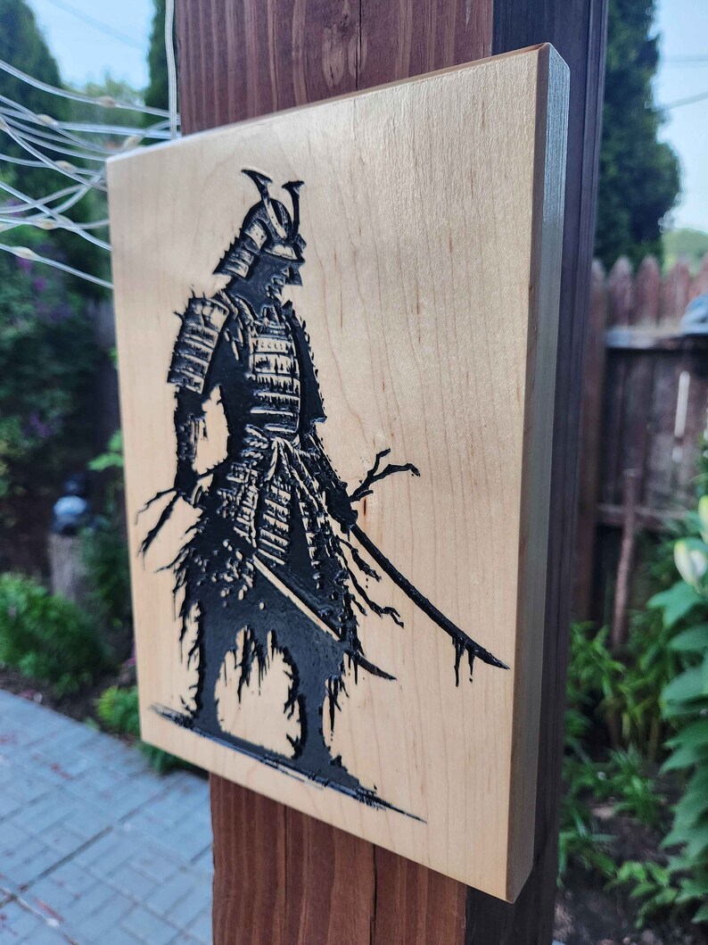 Samurai Wood Engraving, Maple Wall Art, Japanese Art, Room Decor ...