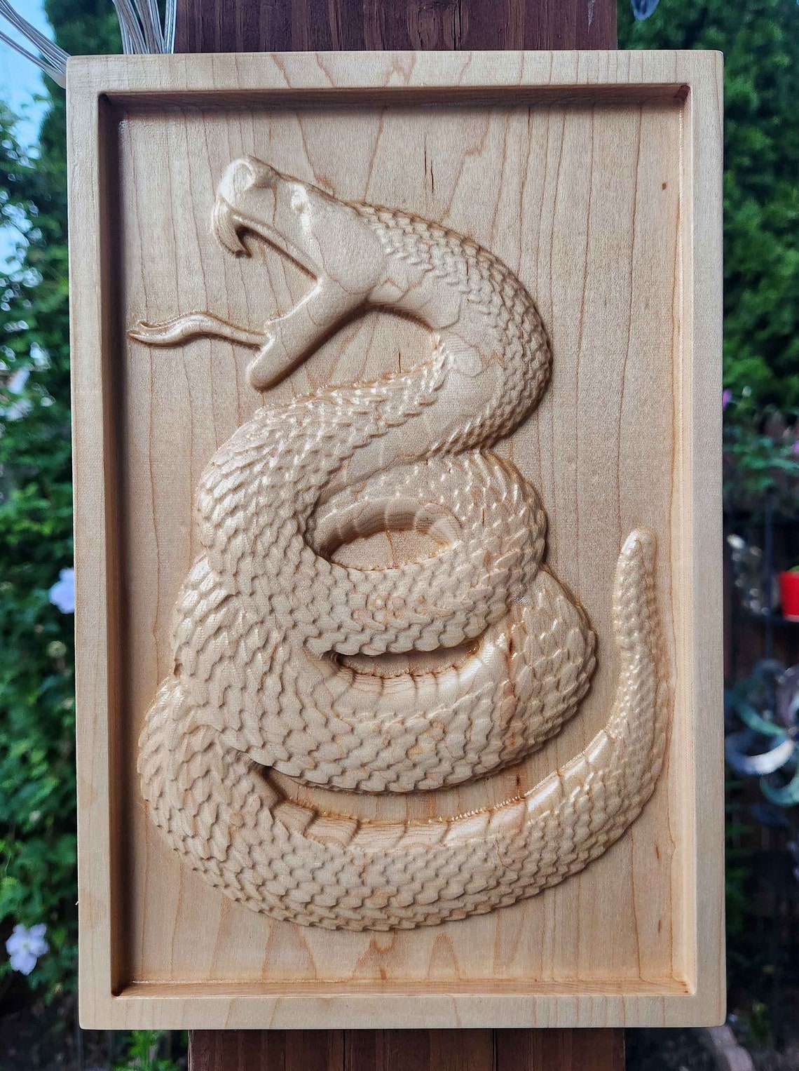 Rattlesnake Carving, Maple Wall Art, Room Decor, Wood Decor, Wooden Art ...