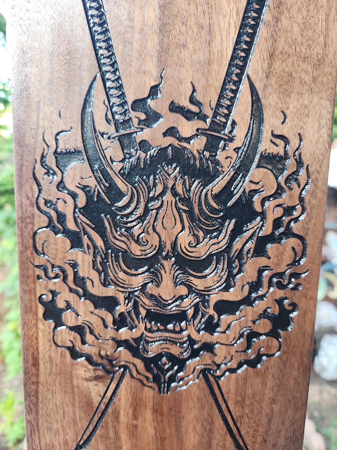 Japanese Oni Cross Swords Wall Art Black Walnut Home Decor Wall Decor ...