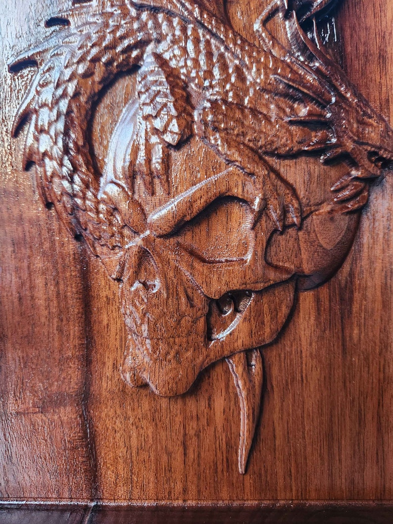 Dragon Wood Carving, Walnut Wall Art, Fantasy Dragon, Skull Art, Room ...