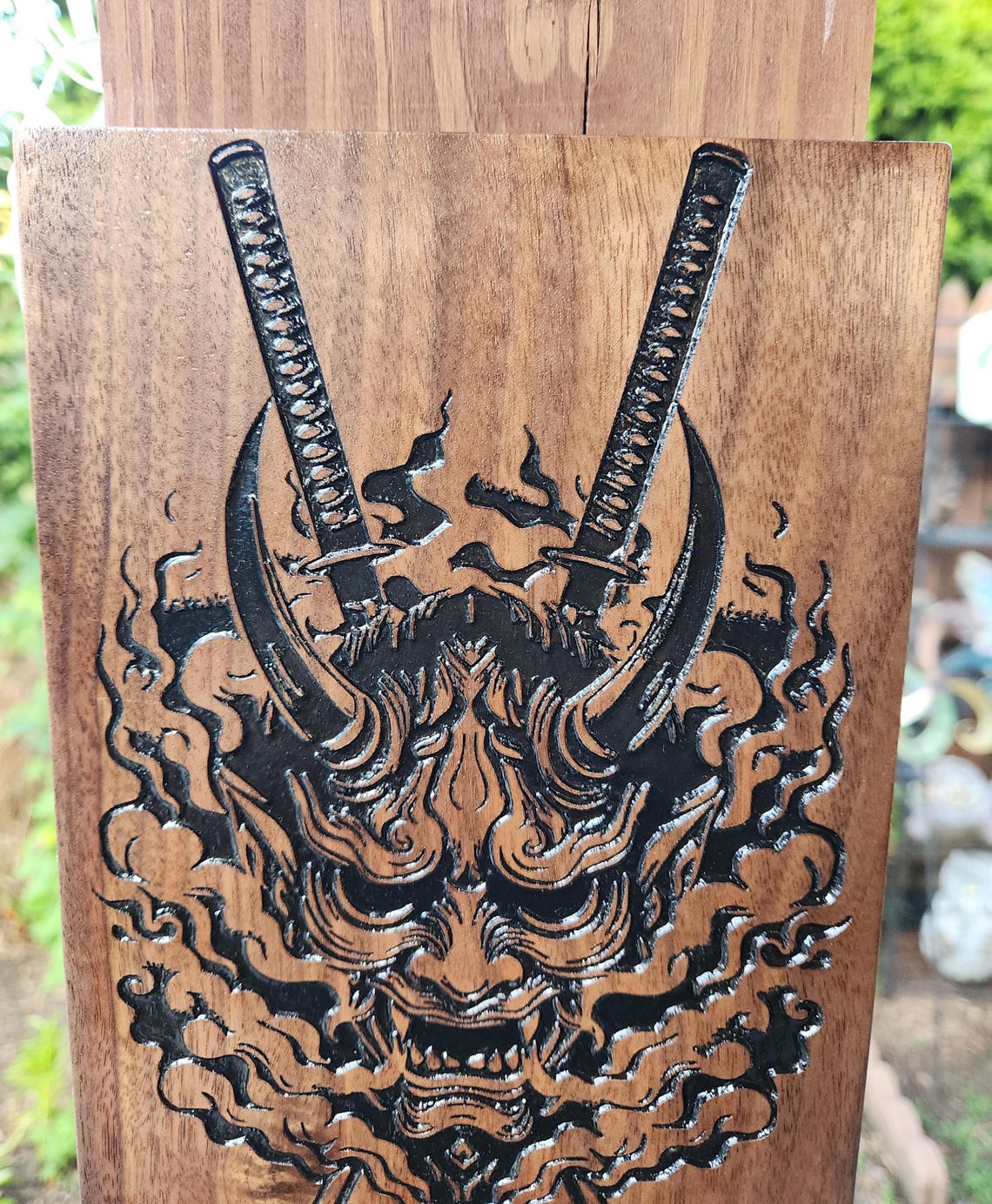 Japanese Oni Cross Swords Wall Art Black Walnut Home Decor Wall Decor ...