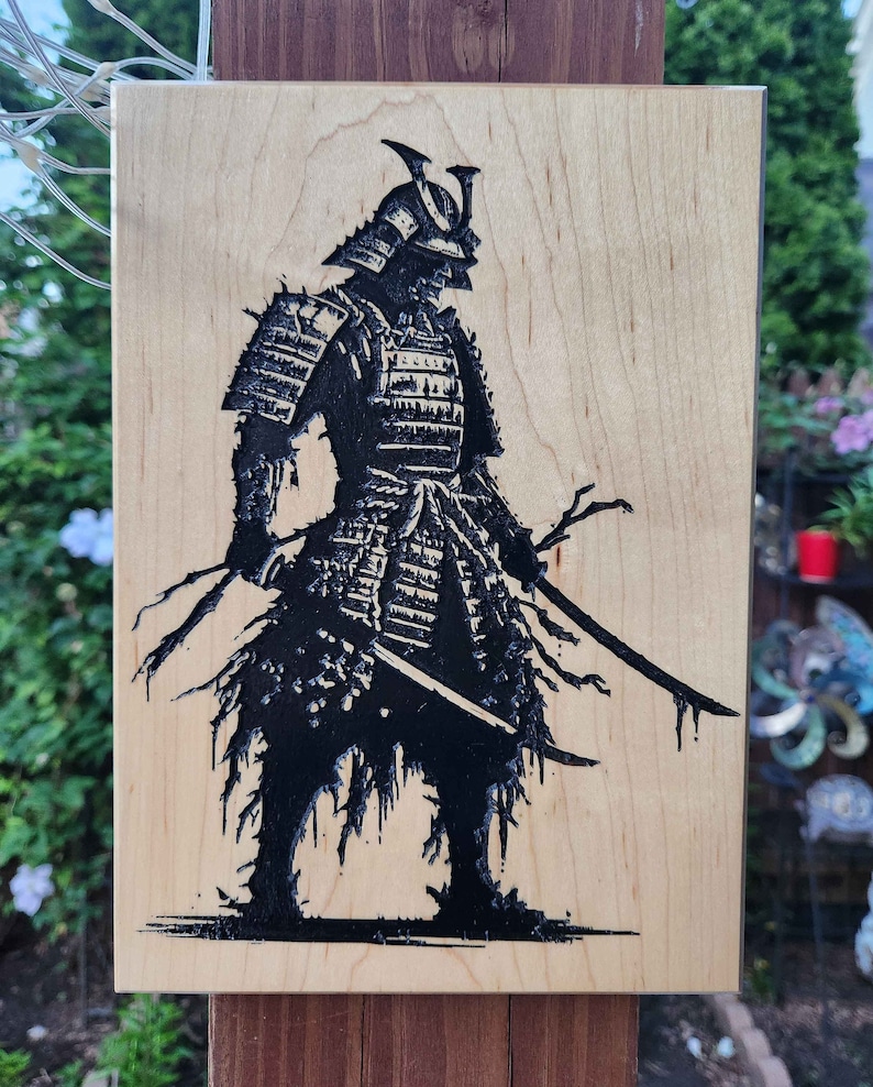 Samurai Wood Engraving, Maple Wall Art, Japanese Art, Room Decor ...