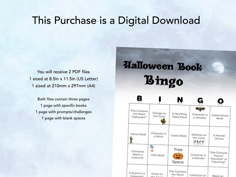 Printable Halloween Book Bingo Game - Etsy