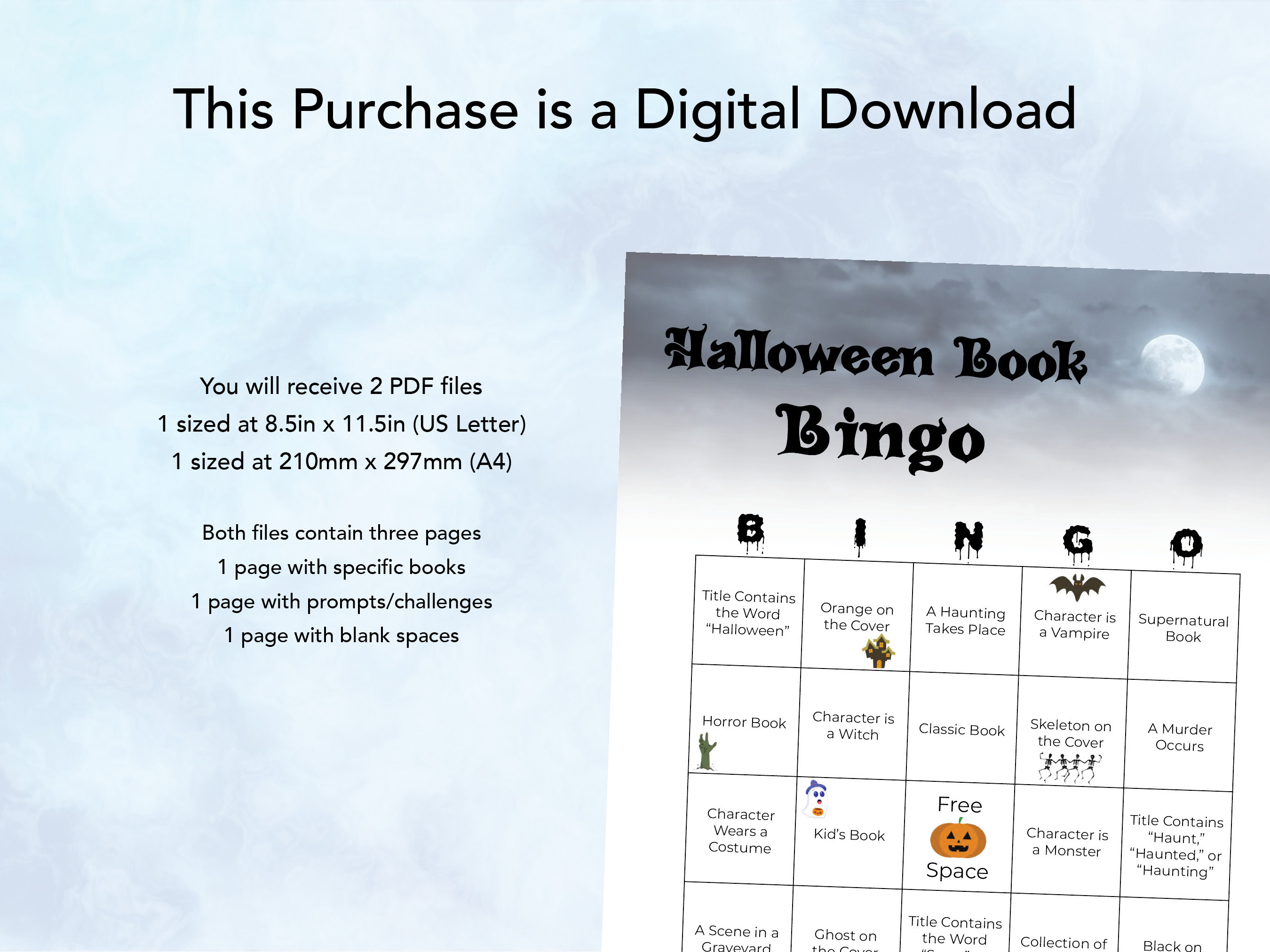 Printable Halloween Book Bingo Game - Etsy