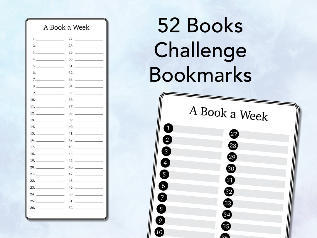 Printable 52 Books Reading Challenge Bookmarks - Etsy