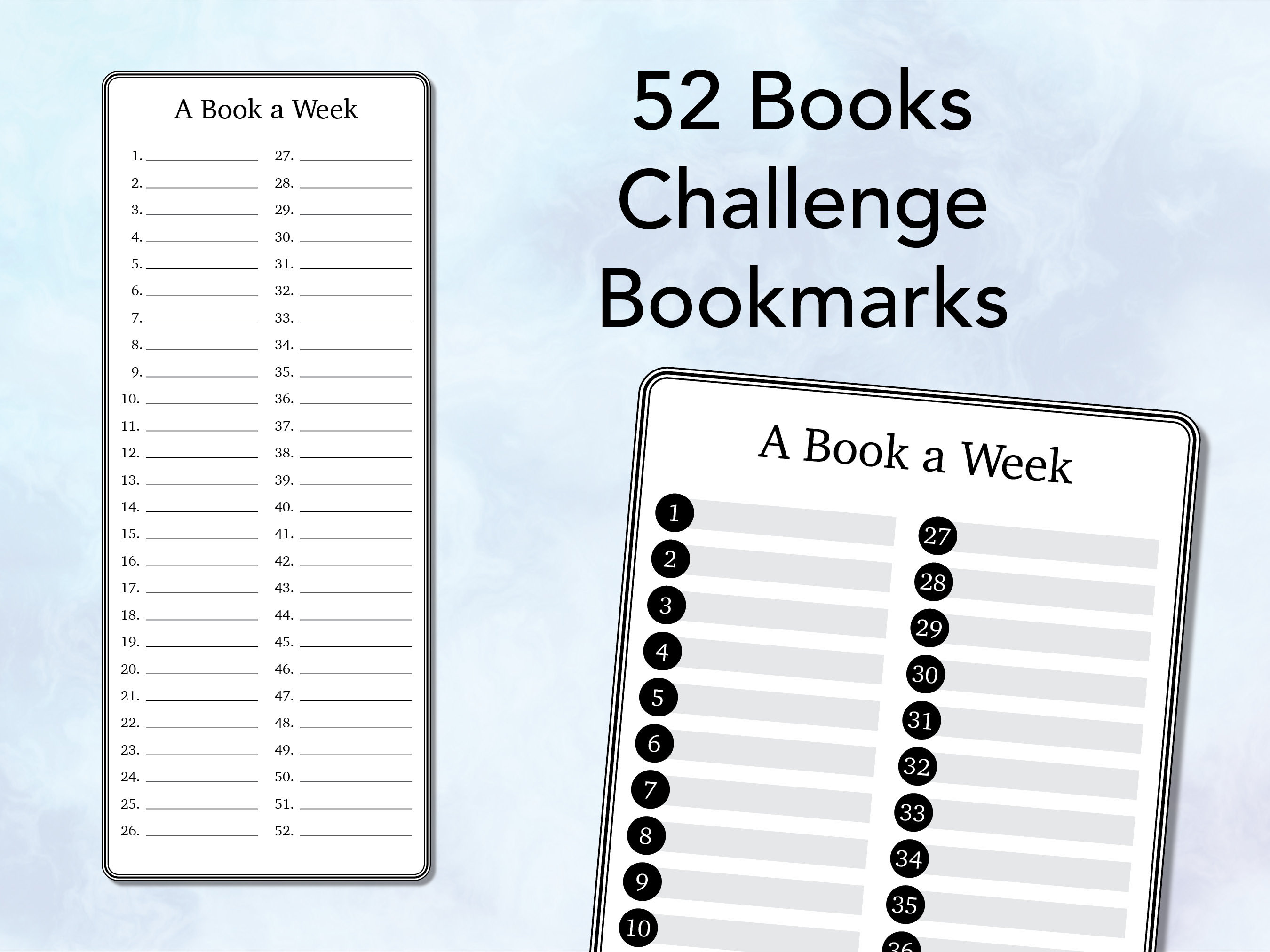 Printable 52 Books Reading Challenge Bookmarks - Etsy