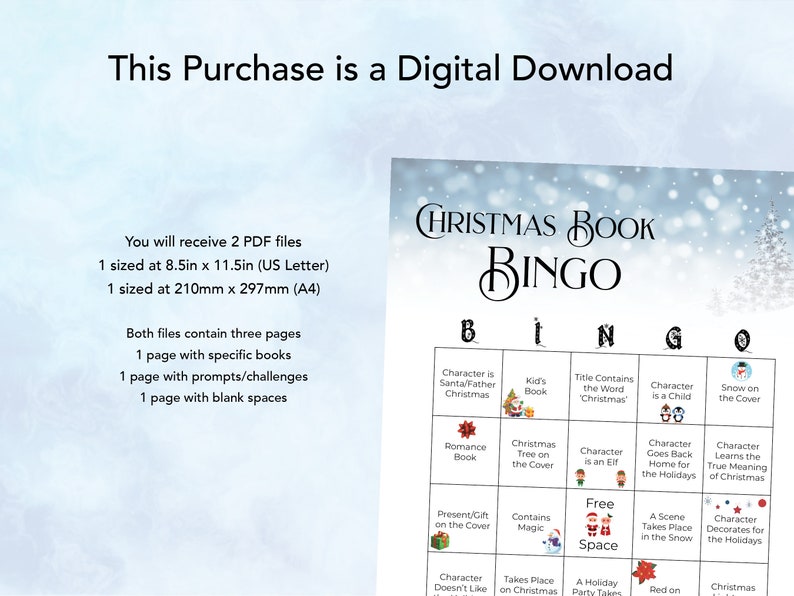 Printable Christmas Book Bingo Game - Etsy