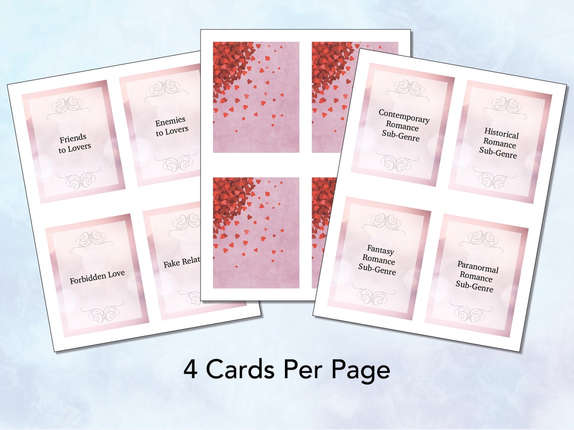 Printable Romance Reading Challenge Cards, TBR Challenge Game - Etsy