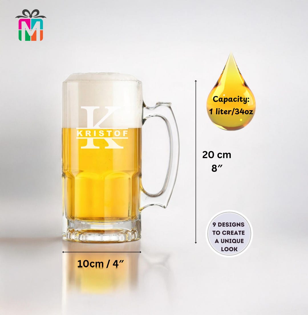 Personalized 1-liter Beer Mug | Custom Engraved Glass | Gift for Him ...