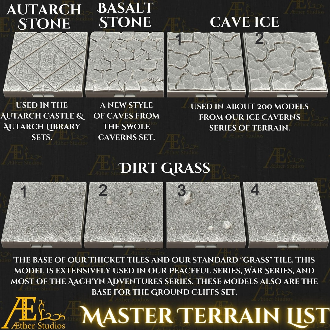 3D Printed Stone, Ice & Grass Floor Tiles Aether Studios 2x2 Collection ...