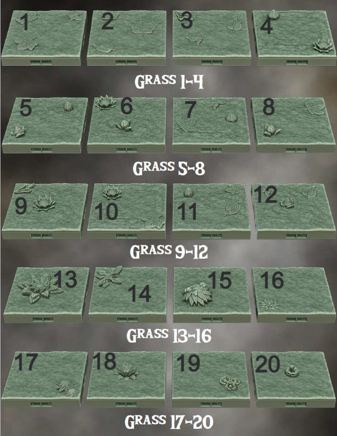 Aether Studios 2x2 Grass Floor Tiles 3D Printed Terrain for Tabletop ...