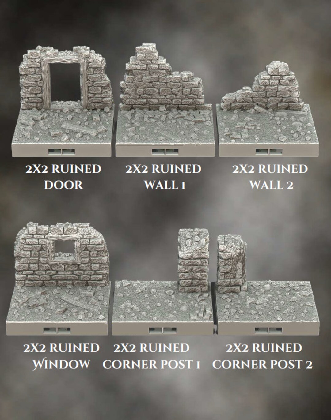 Ruined Village Terrain Tiles 2x2 3D Printed Floor & Wall Set by Aether ...