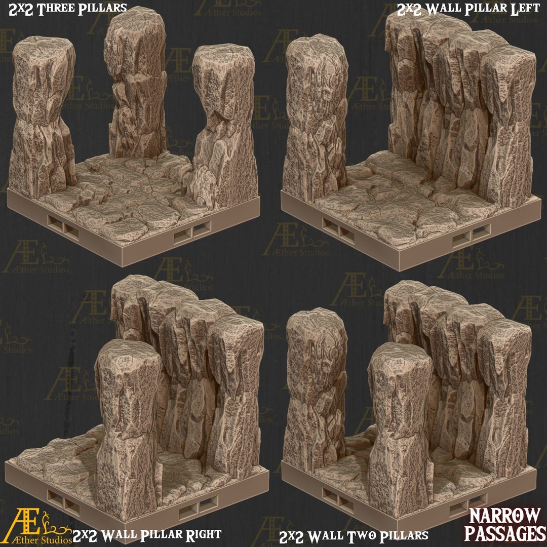 Aether Studios 2x2 Cavern Pillar Tiles High-detail 3D Printed Terrain ...