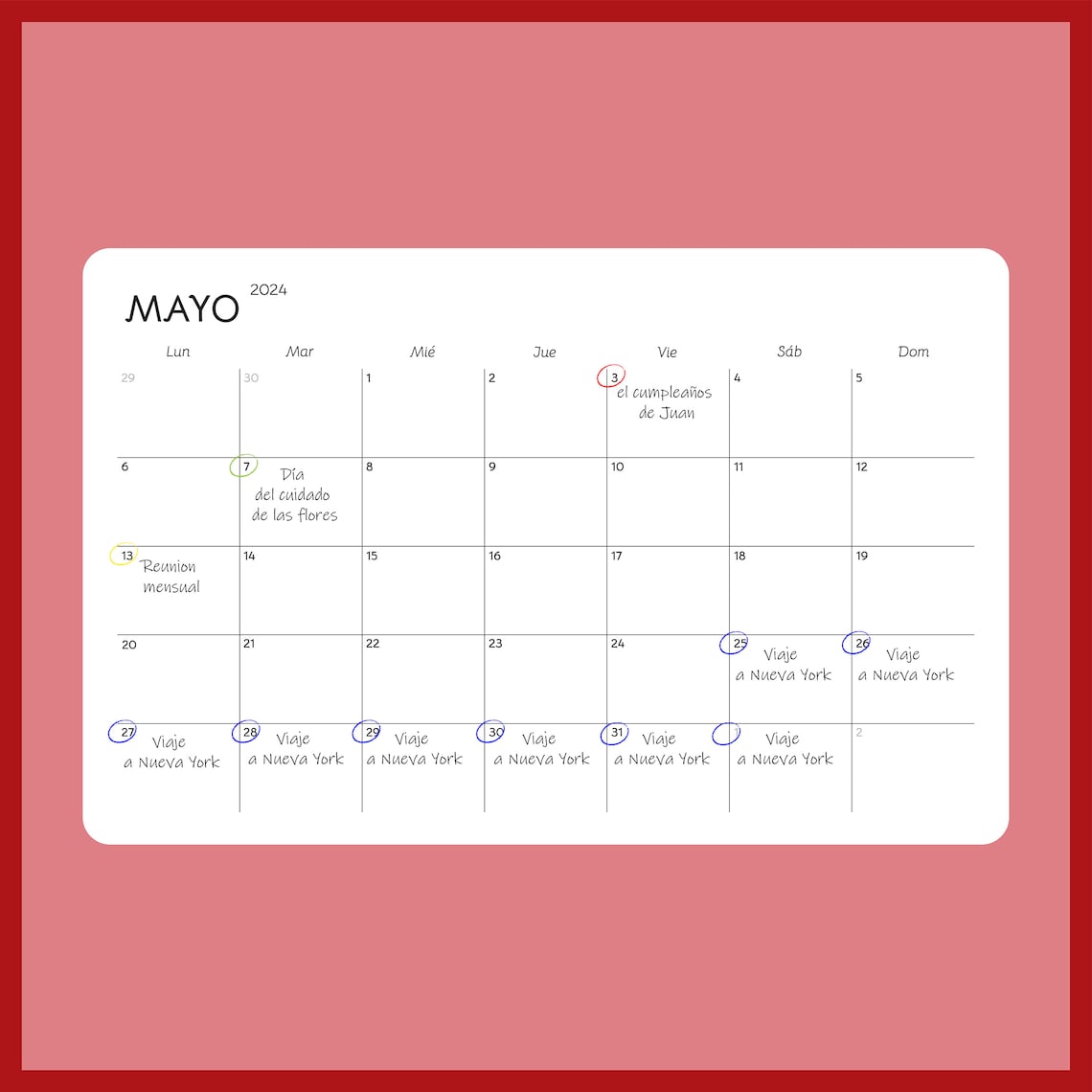 2024 Spanish Calender Printable PDF 2024 Calender, Minimalist Calender ...