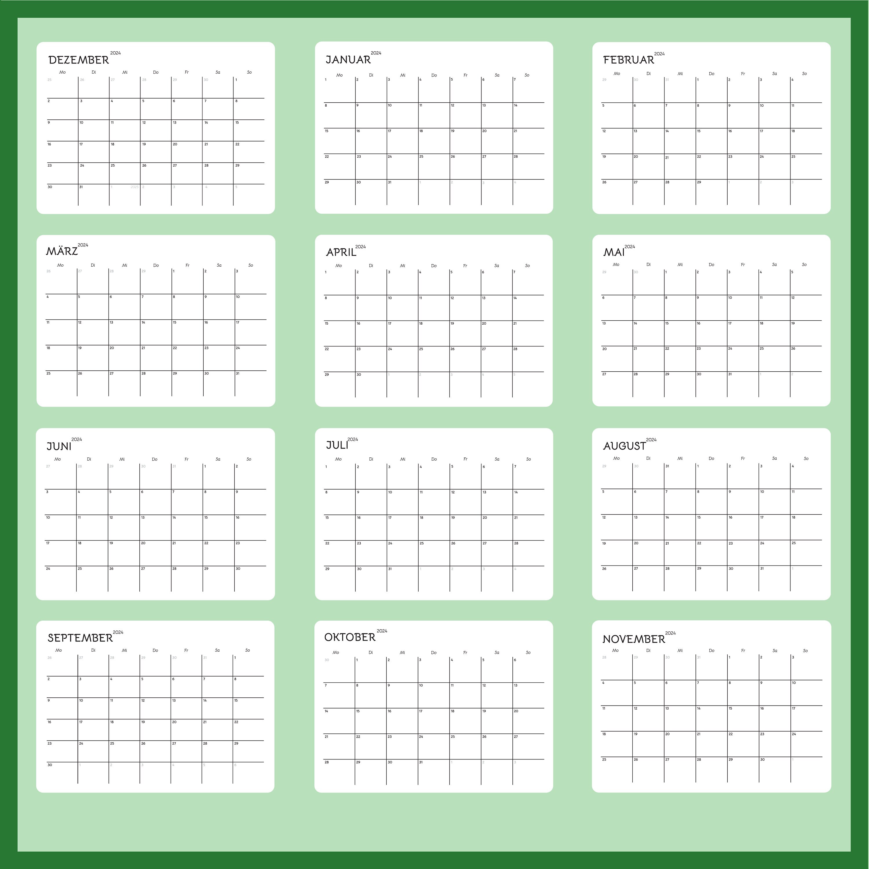2024 German Calender Printable PDF 2024 Calender, Minimalist Calender ...