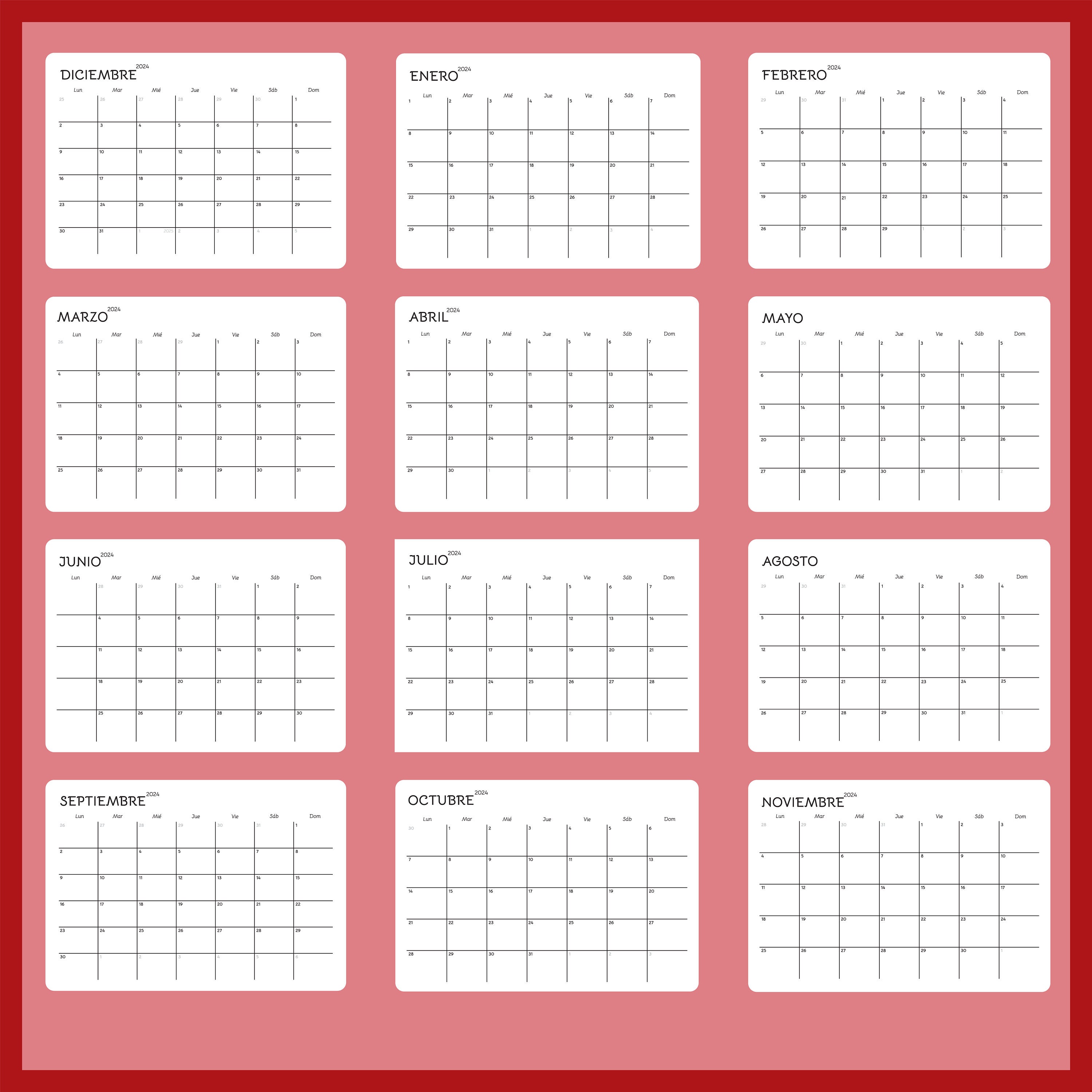 2024 Spanish Calender Printable PDF 2024 Calender, Minimalist Calender ...