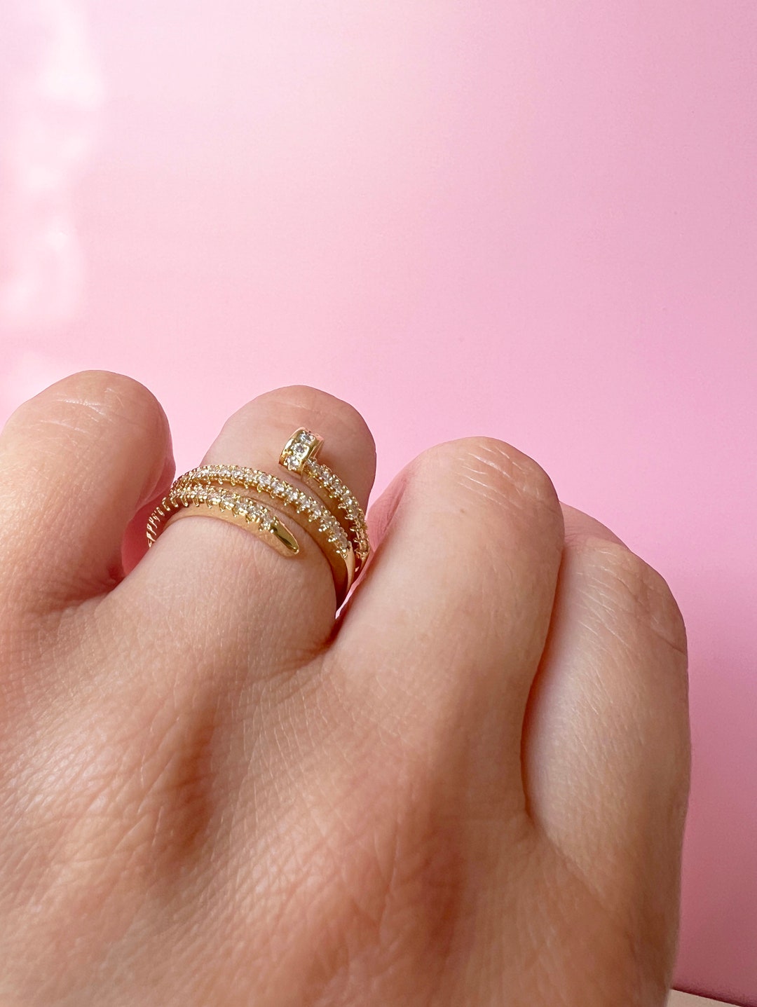 Nail Shape Ring Multi Layered 18K Gold Plated Pave Crystals - Etsy UK