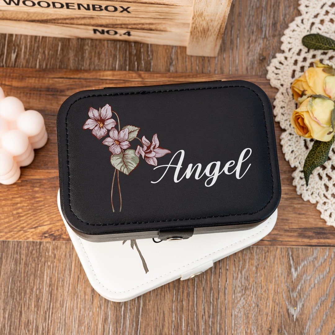 Personalized PU Leather Birth Flower Jewelry Box, Leather Two-tier ...