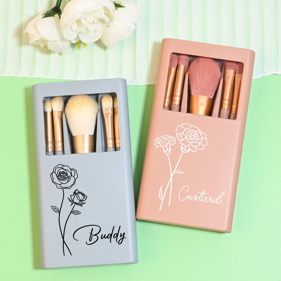 Personalized Birth Month Flower Makeup Brushes Set,travel Makeup ...