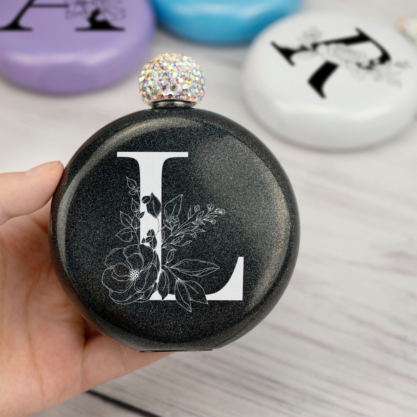 Personalized Round Flasks With Letters, 5oz Round Hip Flask, Bridesmaid ...