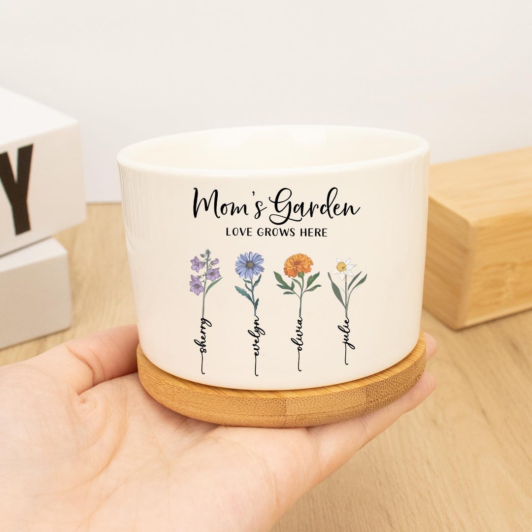 Custom Birth Flower Plant Pot, Personalized Grandma's Garden Flower Pot ...