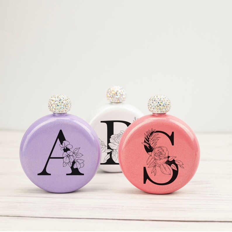 Personalized Round Flasks With Letters, 5oz Round Hip Flask, Bridesmaid ...