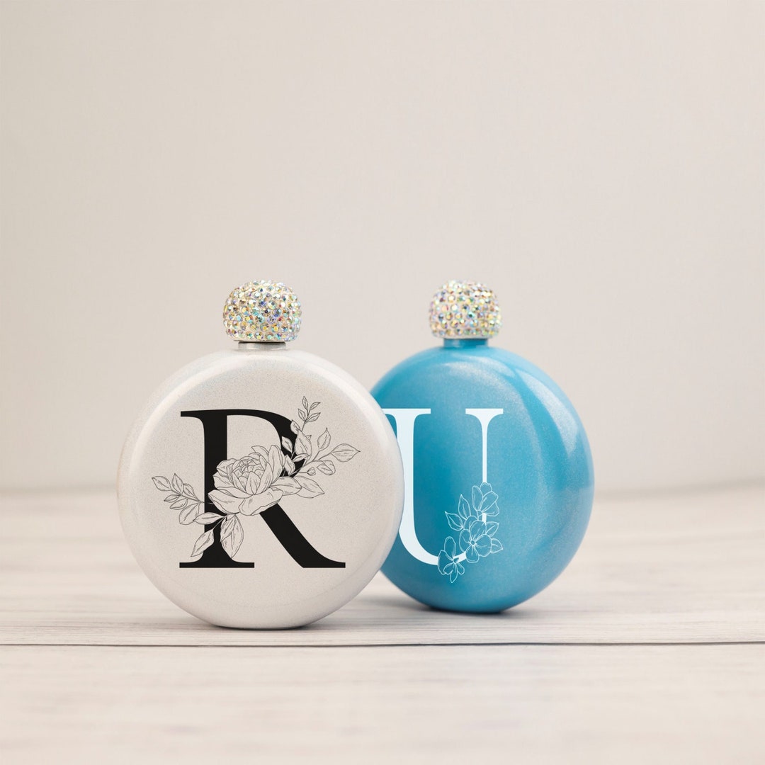 Personalized Round Flasks With Letters, 5oz Round Hip Flask, Bridesmaid ...