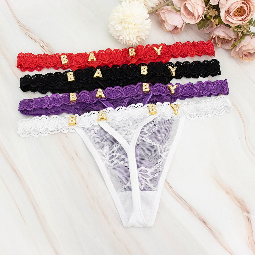 Custom Name Thong, Personalized Thong With Name, Lace Thong, Crystal ...